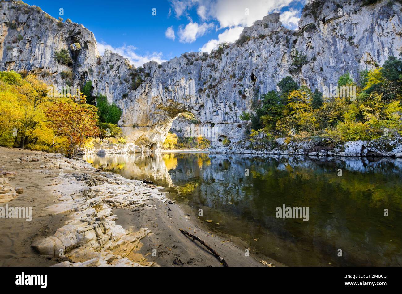 Natural arch over the river at Pont d'Arc in Ardeche in France Stock ...
