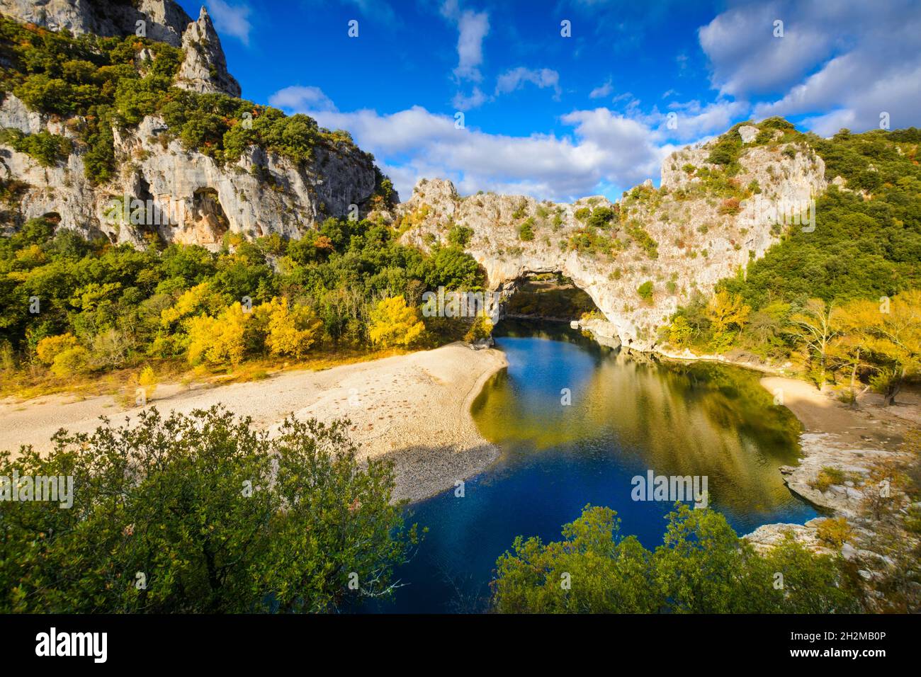 Natural arch over the river at Pont d'Arc in Ardeche in France Stock ...