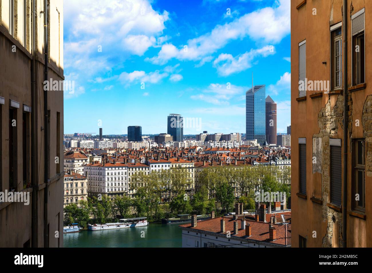 Buildings and downtown of Lyon seen from Croix Rousse hill Stock Photo ...