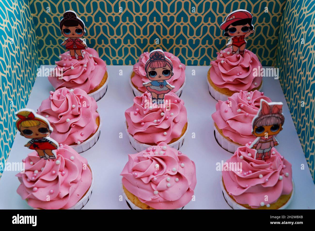 Dubai, United Arab Emirates -October 9, 2021 decorated pink strawberry ...