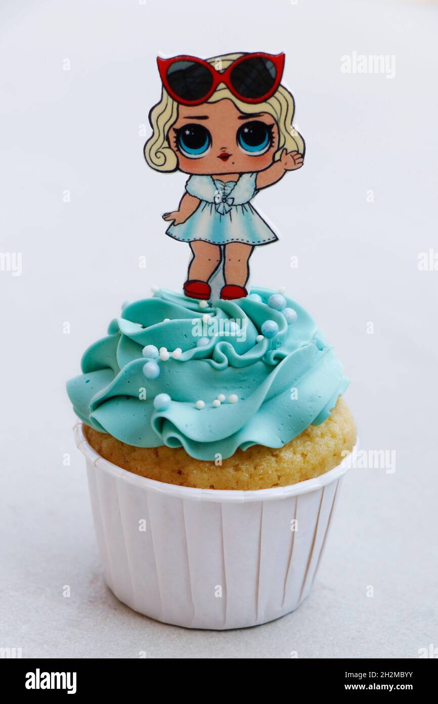 Dubai, United Arab Emirates -October 9, 2021 frosted decorated cupcake ...