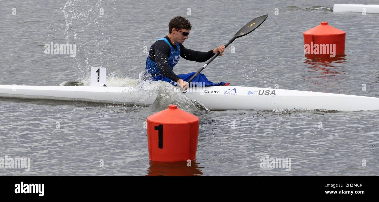 Barnaul, Russia - May 22, 2021: US athlete S. Collins competes in K1 M ...