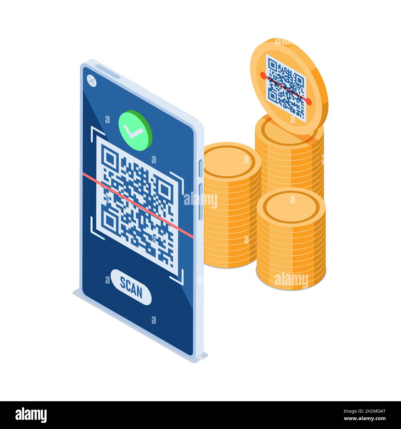 Flat 3d Isometric Smartphone Scanning QR Code for Payment. QR Code Payment Concept Stock Vector ...