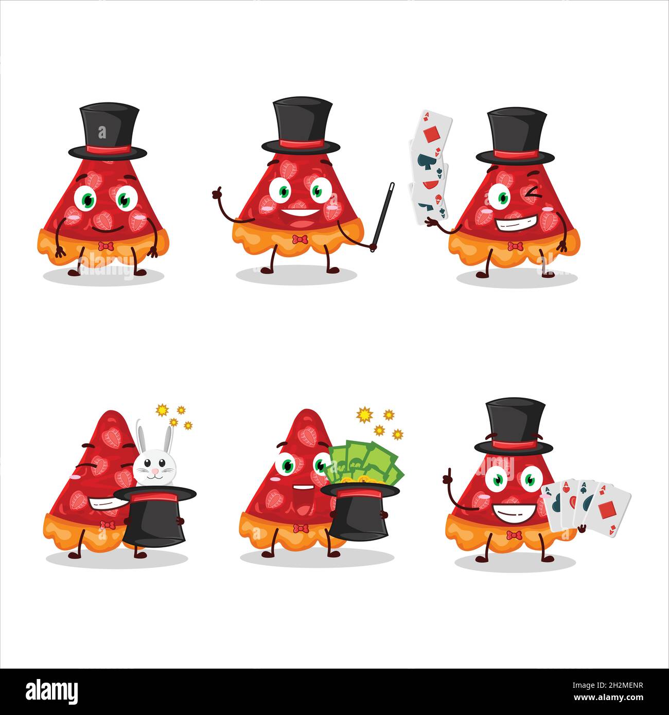 A slice of strawberry tart Magician cartoon character perform on a ...