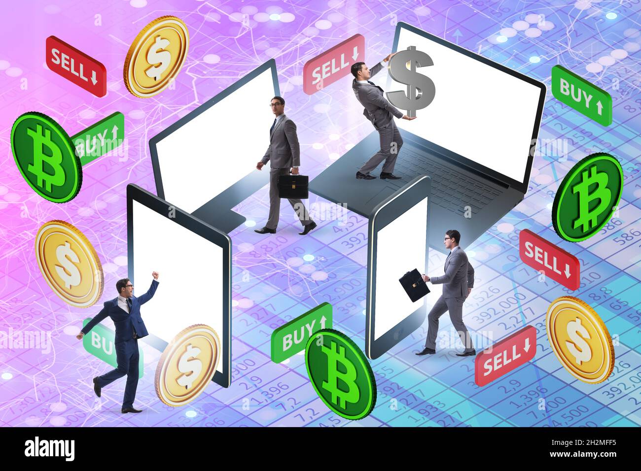 Cryptocurrency trading concept with the business people Stock Photo - Alamy