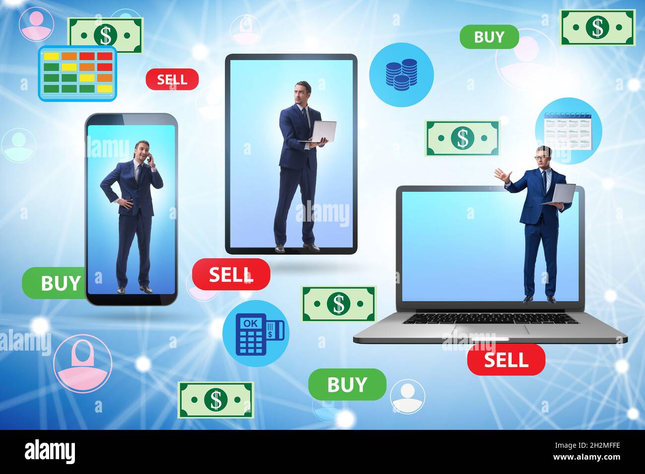 Online currency trading concept with the business people Stock Photo ...