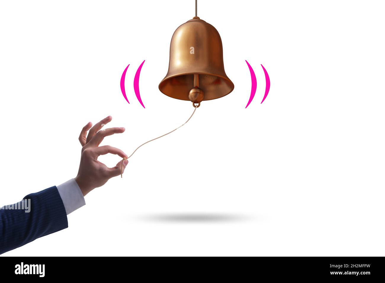 Businessman ringing the bell in case of the danger Stock Photo - Alamy