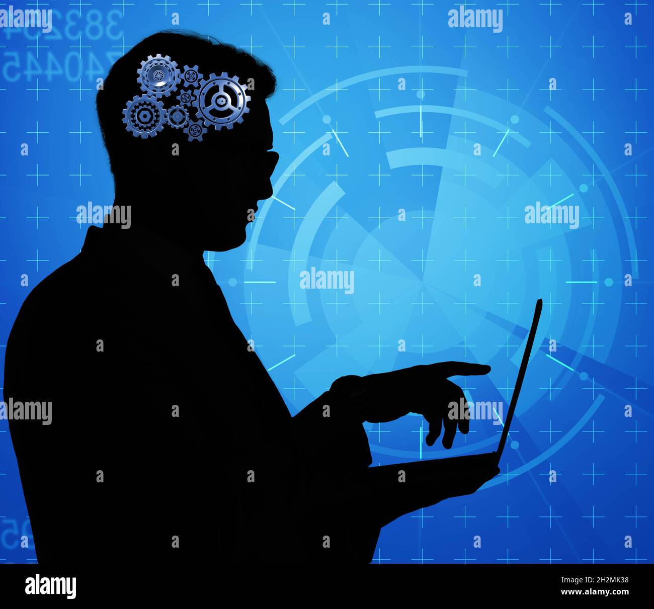 The artificial intelligence concept with man and laptop Stock Photo - Alamy