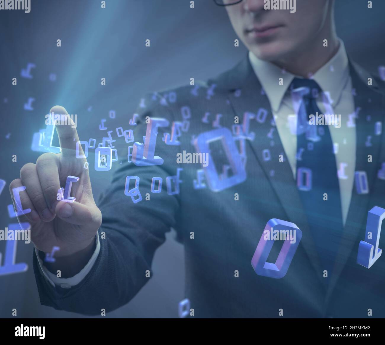 The businessman pressing binary buttons in tech concept Stock Photo - Alamy