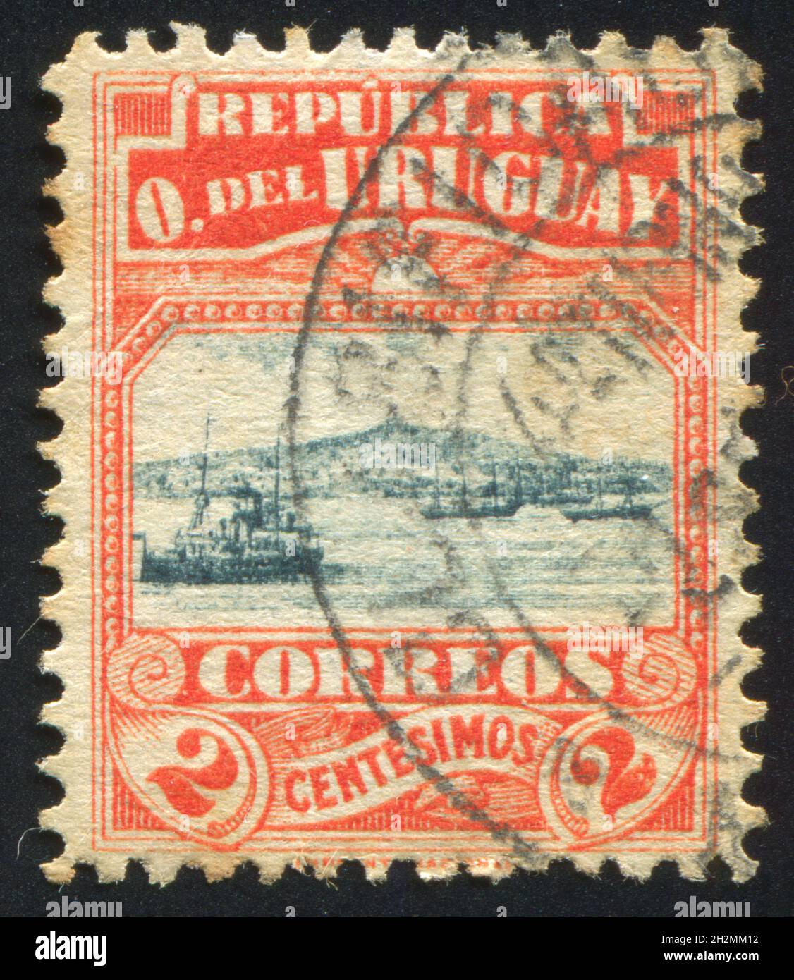 URUGUAY - CIRCA 1919: stamp printed by Uruguay, shows Harbor of ...