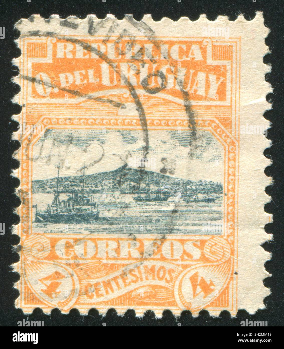 URUGUAY - CIRCA 1919: stamp printed by Uruguay, shows Harbor of ...