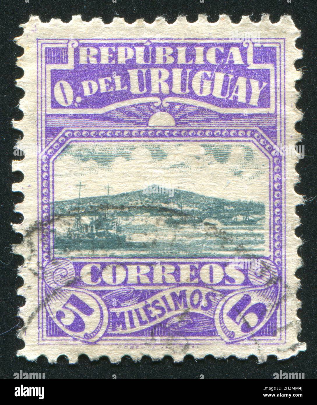 URUGUAY - CIRCA 1919: stamp printed by Uruguay, shows Harbor of ...