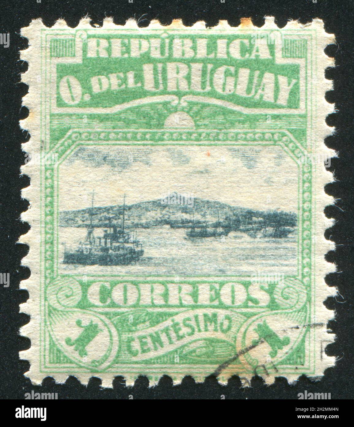 URUGUAY - CIRCA 1919: stamp printed by Uruguay, shows Harbor of ...