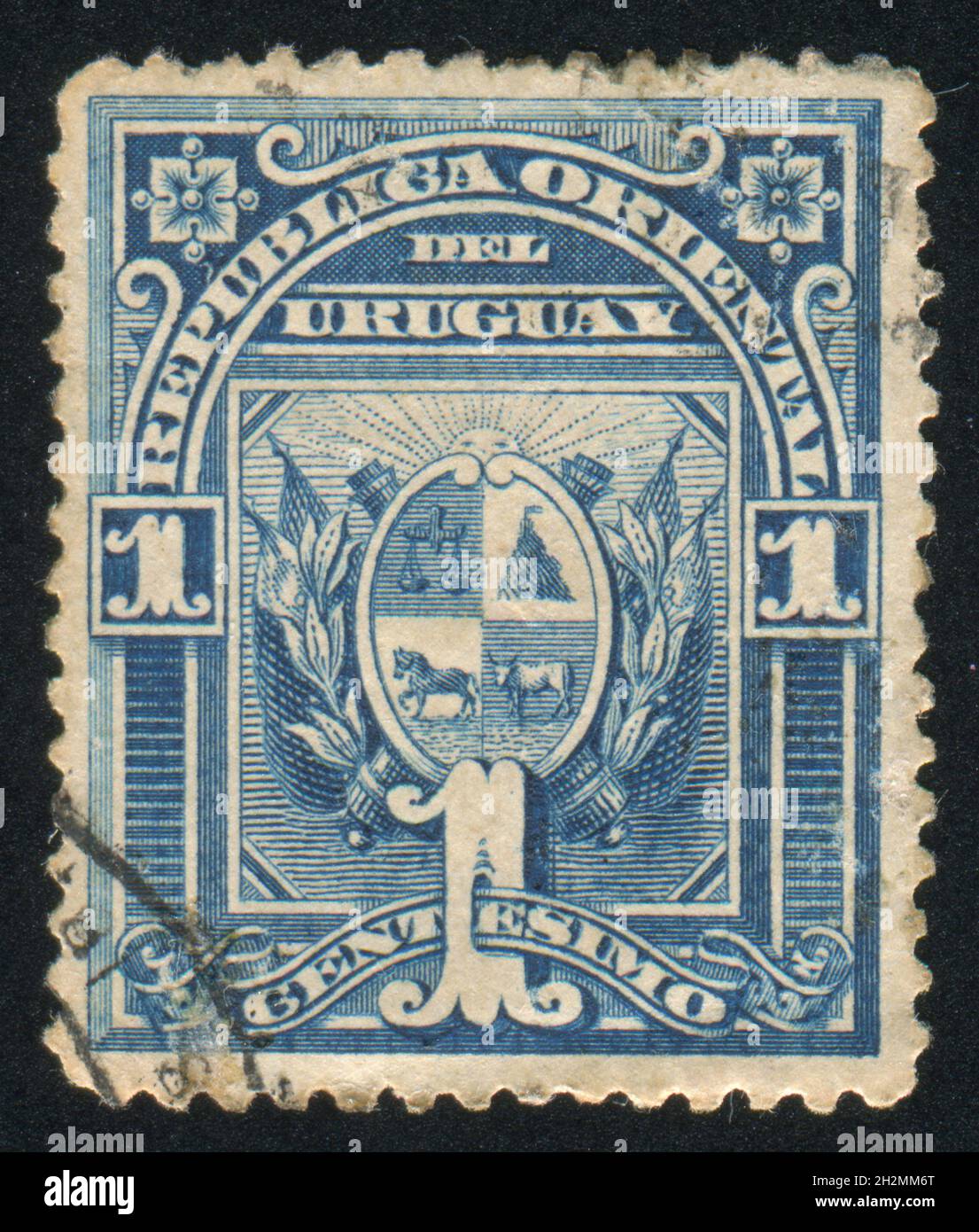 URUGUAY - CIRCA 1889: stamp printed by Uruguay, shows Coat of Arms ...