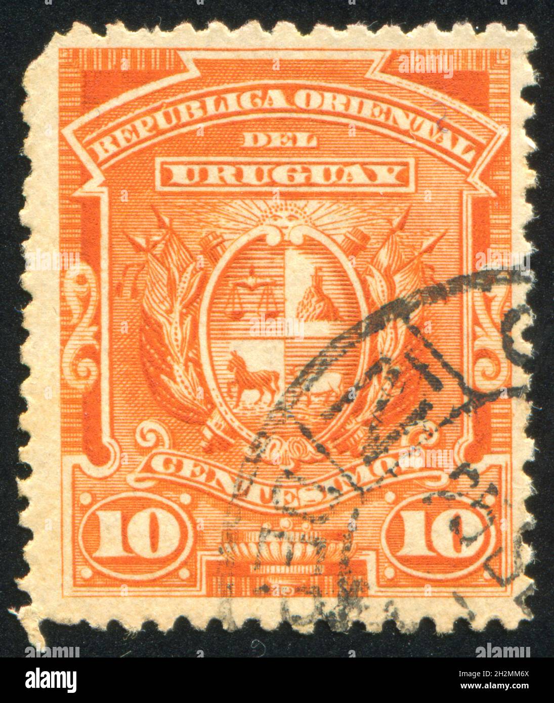 URUGUAY - CIRCA 1889: stamp printed by Uruguay, shows Coat of Arms ...