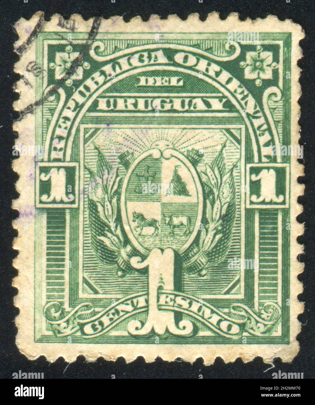 URUGUAY - CIRCA 1889: stamp printed by Uruguay, shows Coat of Arms ...