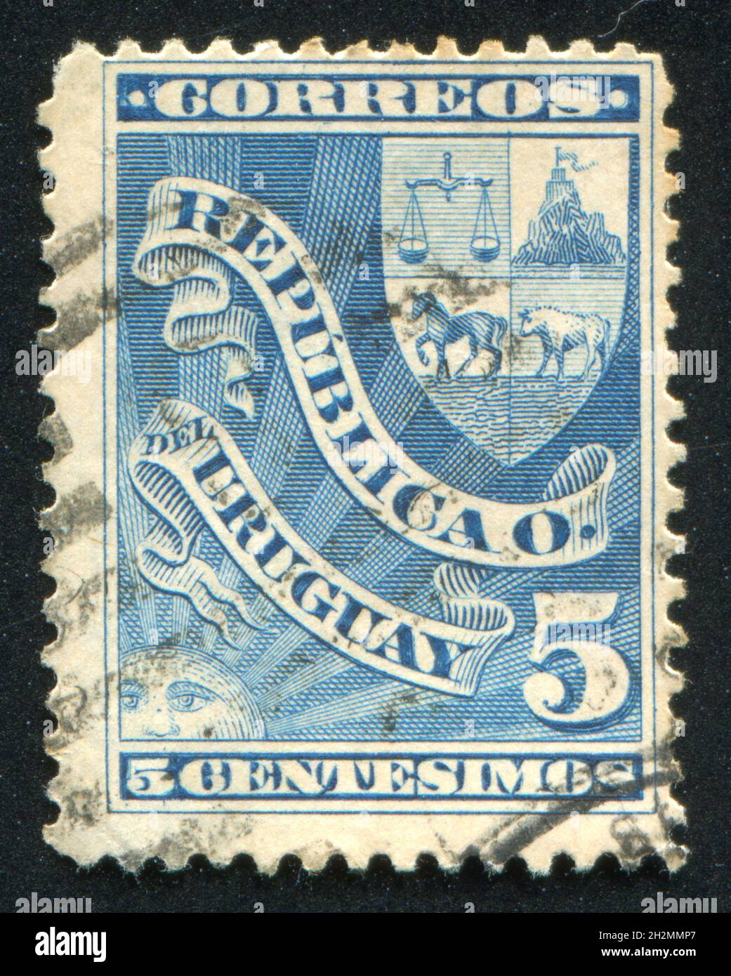 URUGUAY - CIRCA 1892: stamp printed by Uruguay, shows Arms, circa 1892 ...