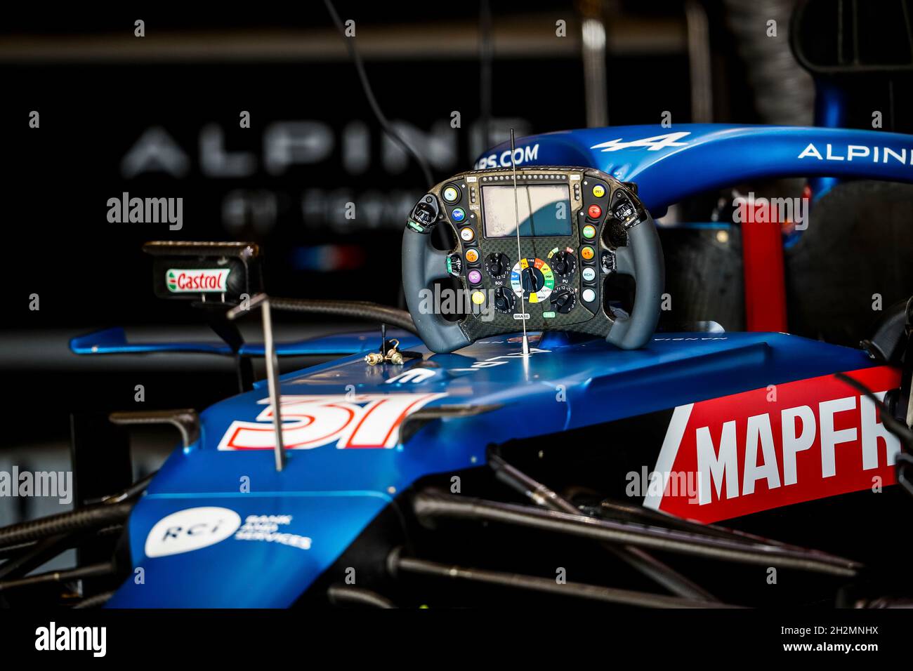 Austin, USA. 22nd Oct, 2021. Alpine A521, steering wheel, F1 Grand Prix ...