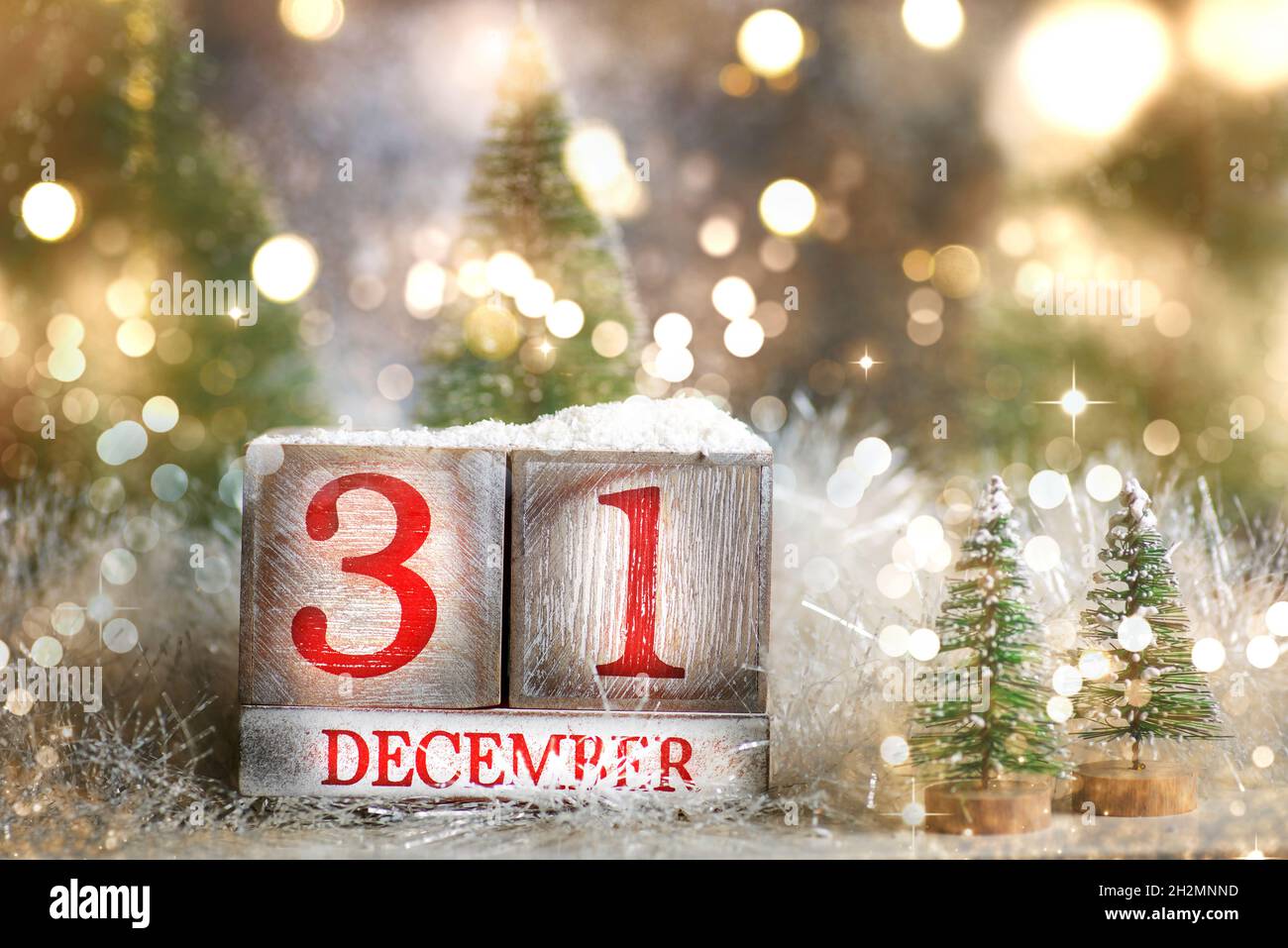 31st December sign for New Year's eve and Christmas tree winter holiday ...