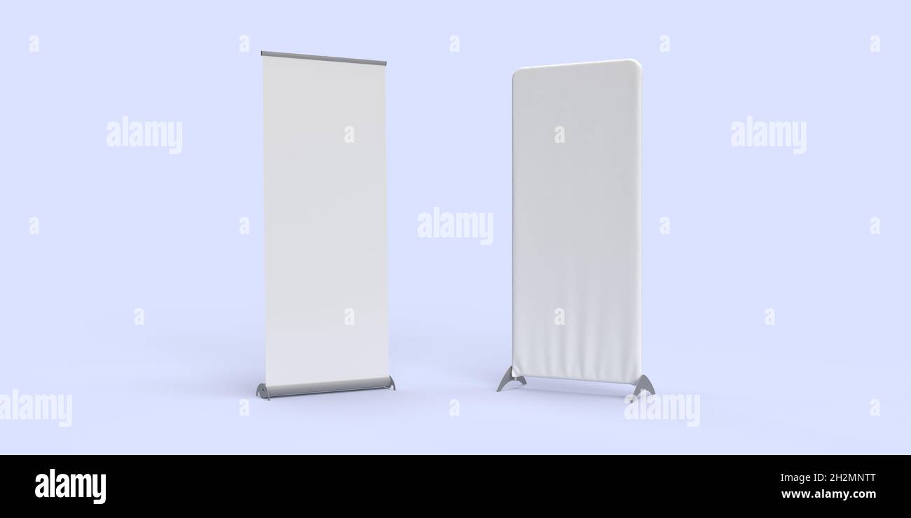 Pull-up Banner and Fabric Cloth Banner Wall on blue Background, 3d ...