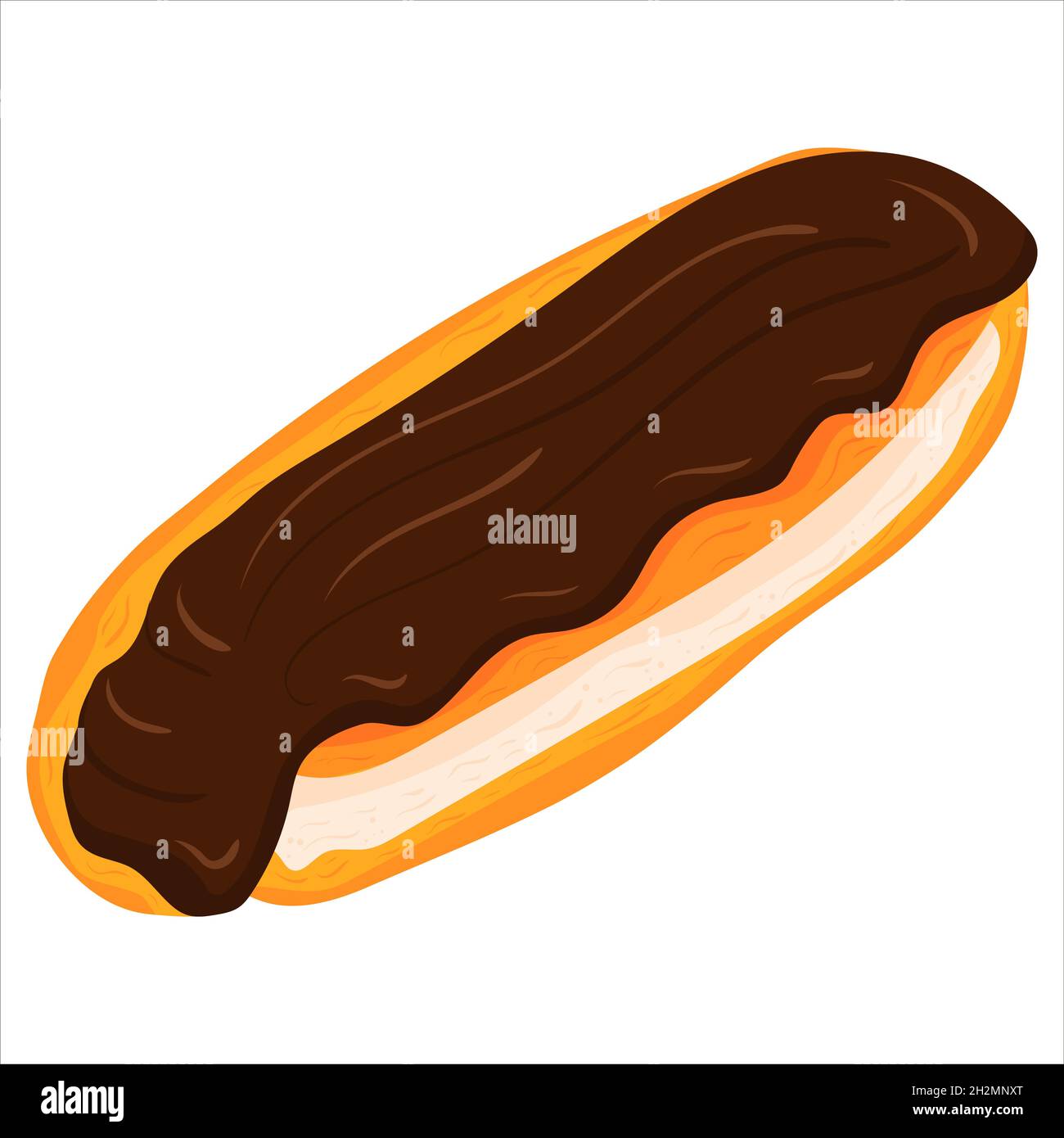 Cartoon illustration with eclair in chocolate glaze . Vector hand drawn ...