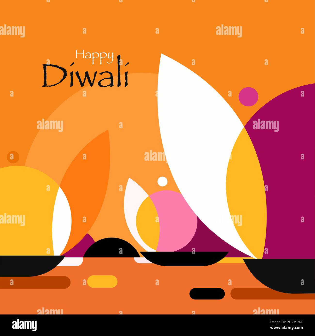Illustration of lighted oil lamps. Greetings for Diwali festival of ...