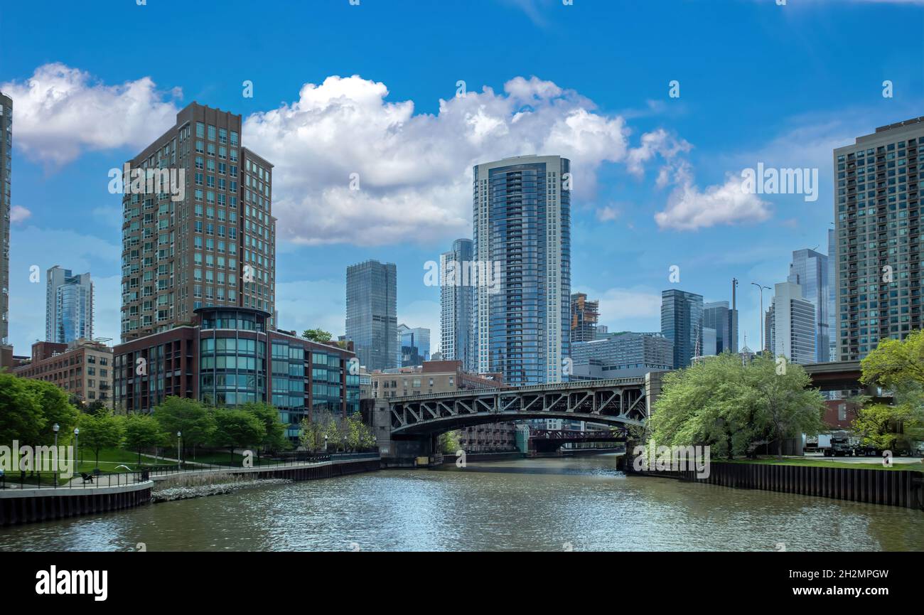 Chicago cityscape, spring day. Chicago city waterfront high rise ...