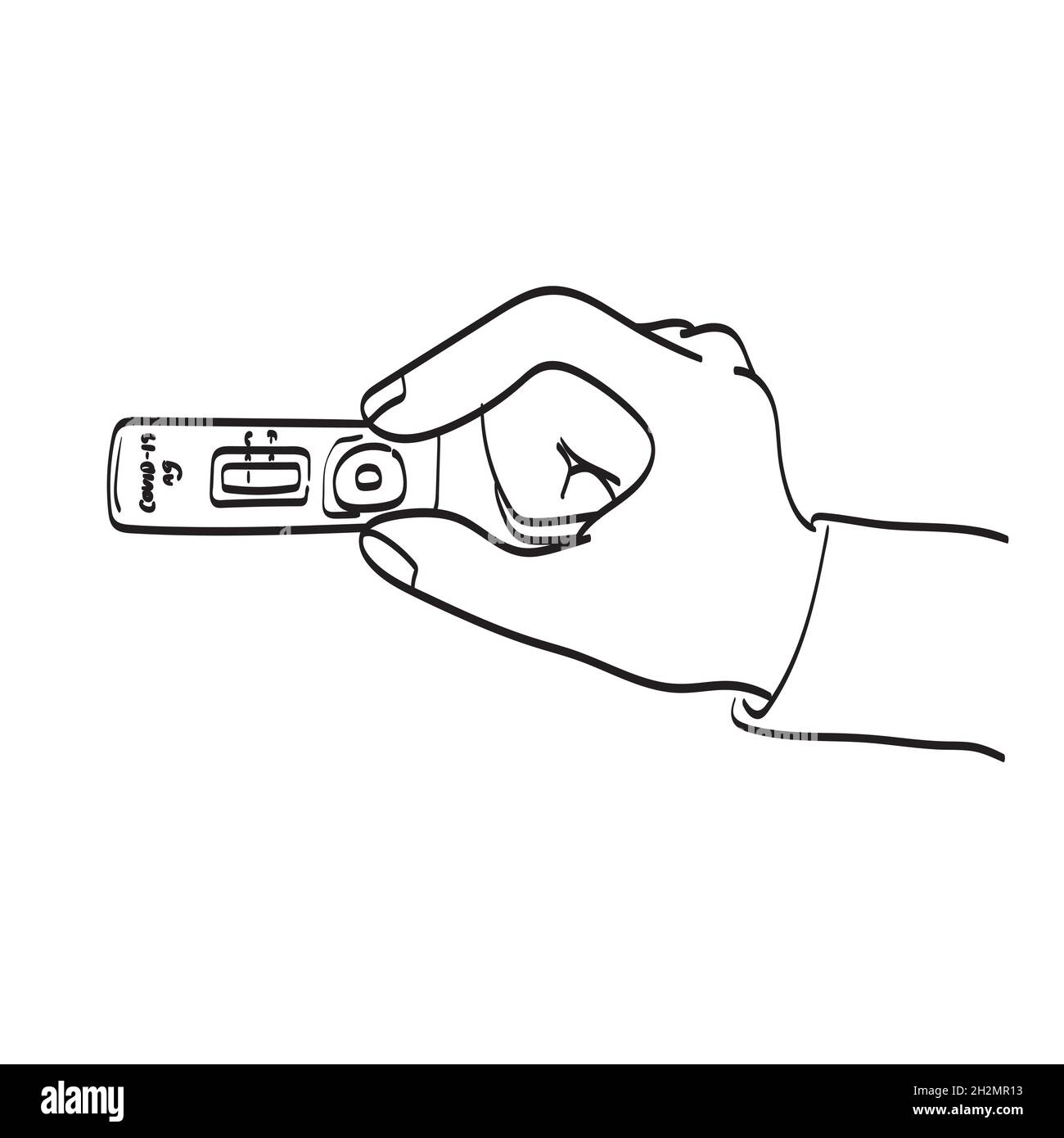line art man holding Rapid Antigen Test kit illustration vector ...