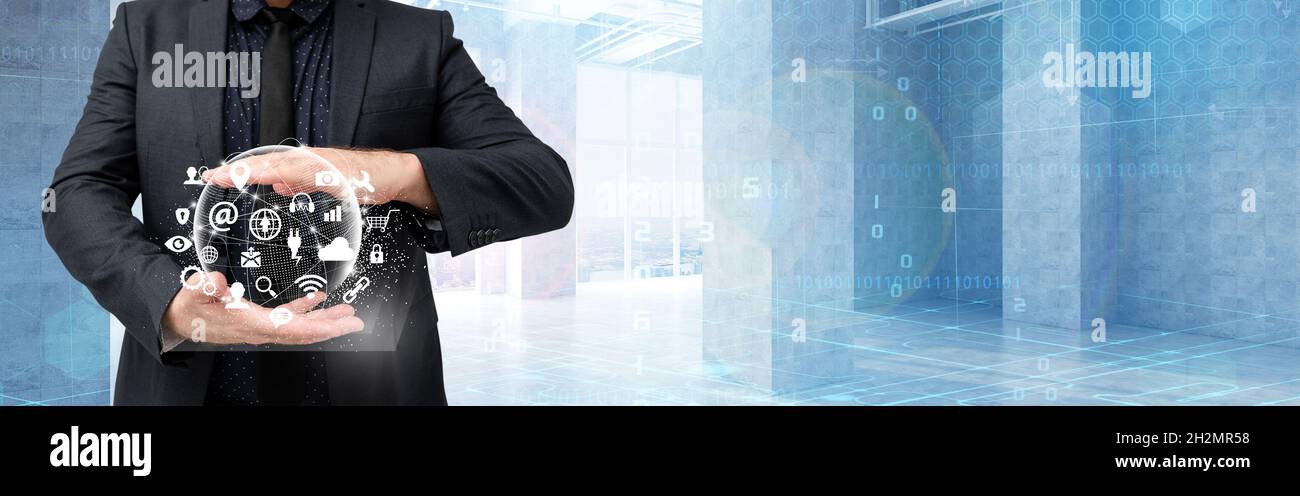 Picture Of Businessman Protecting Data Concept With Both Hands ...