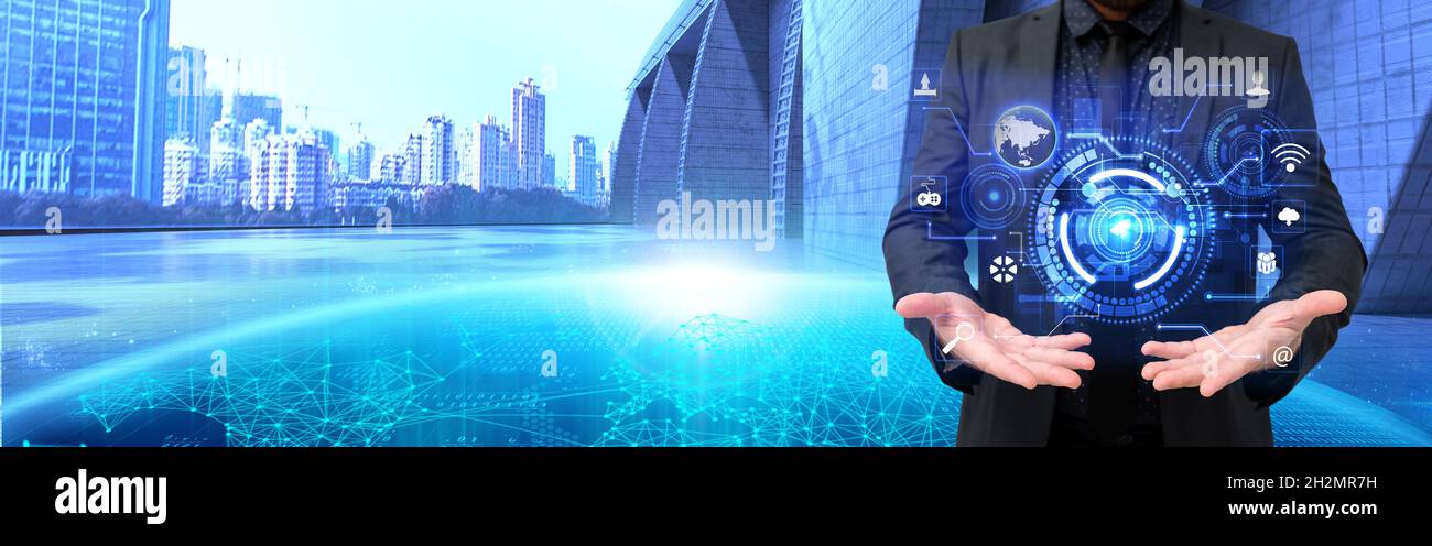 Picture Of Businessman Presenting With Both Open Hands Showing Amazing ...