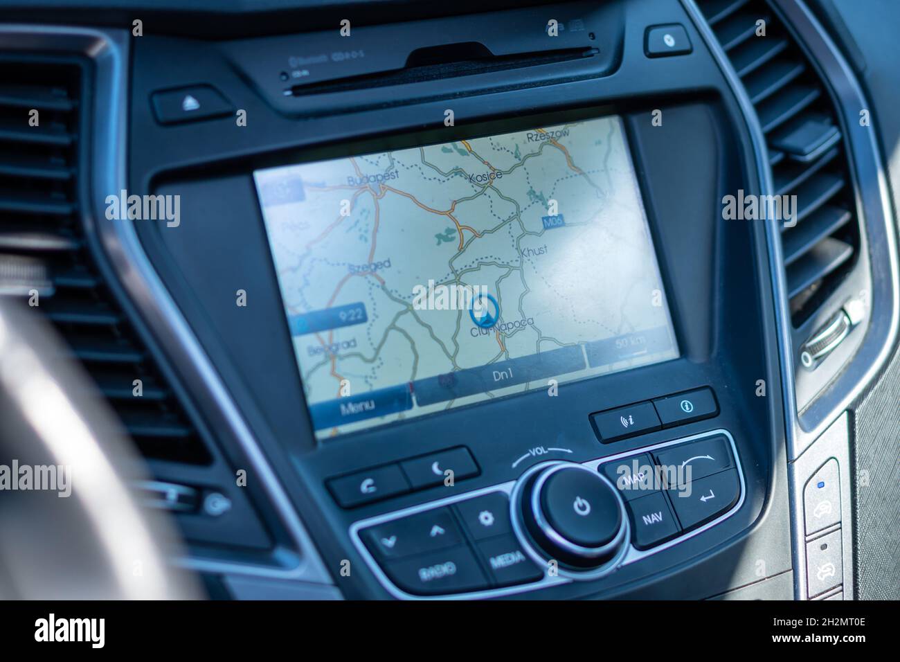 Modern interior of an automobile with a screen displaying the map Stock ...