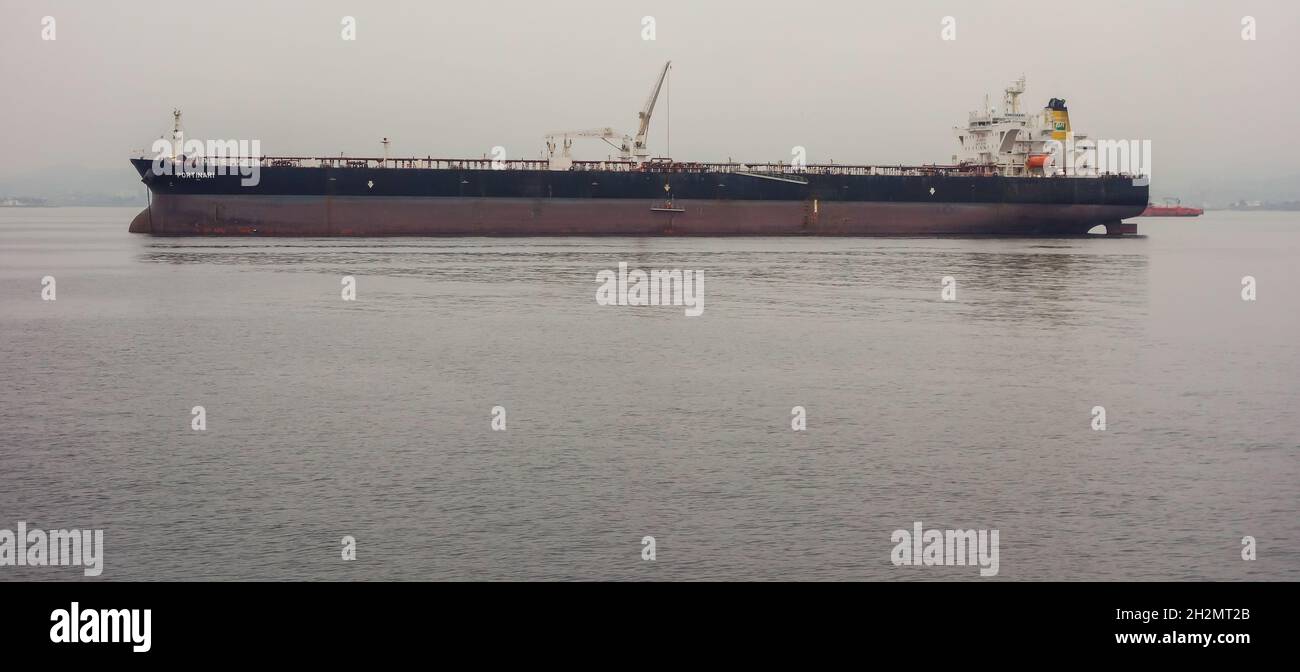 RIO DE JANEIRO, BRAZIL - Sep 07, 2021: The large oil tanker ship ...