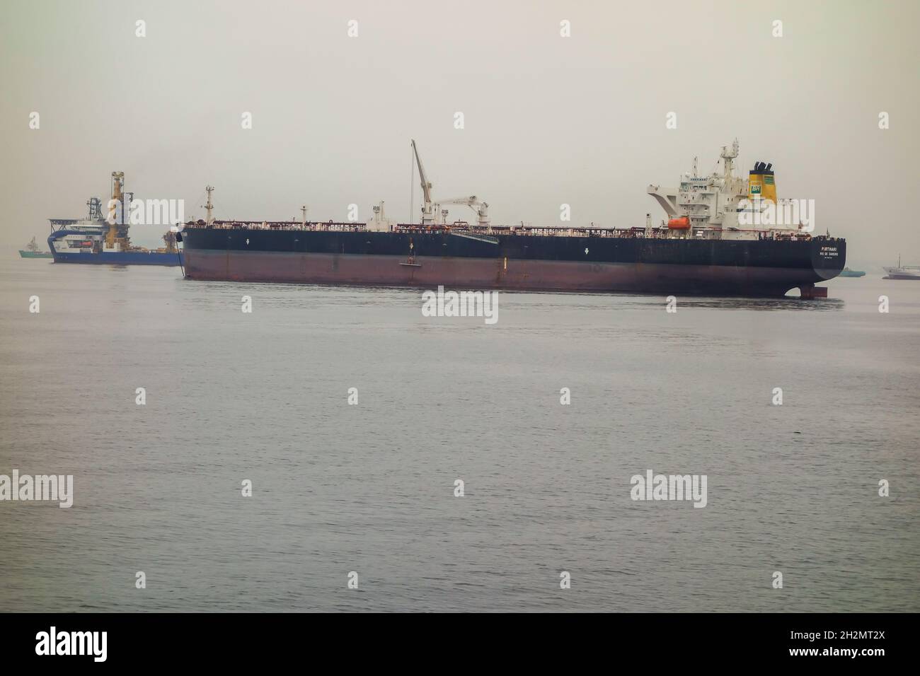 RIO DE JANEIRO, BRAZIL - Sep 07, 2021: The large oil tanker ship ...