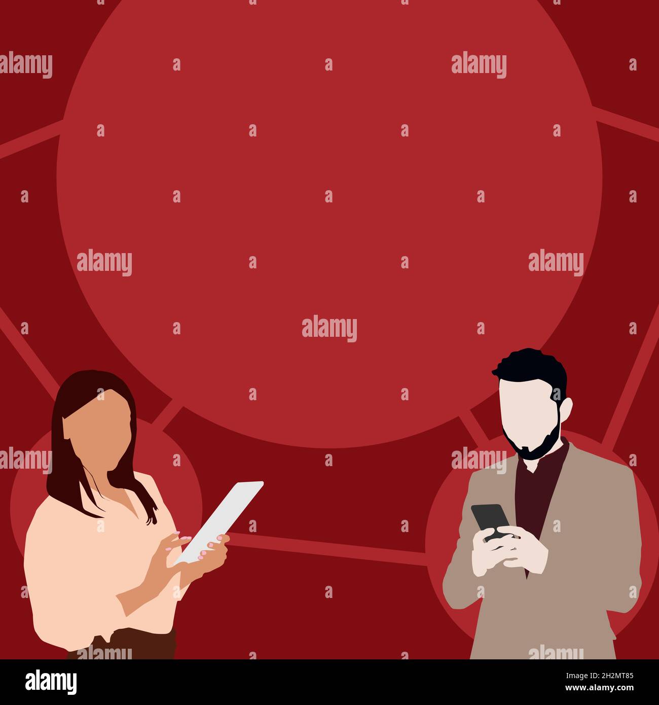 Illustration Of Partners Busy Using Smartphones Searching For New ...