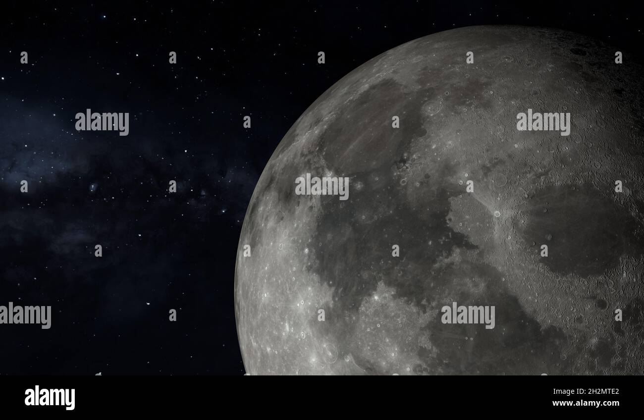 Moon surface. 3d render of moon and space. Elements of this image ...