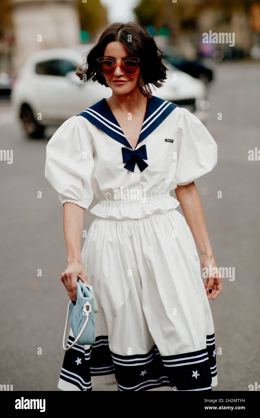 Street style, Alexandra Pereira arriving at Miu Miu Spring Summer 2022 ...