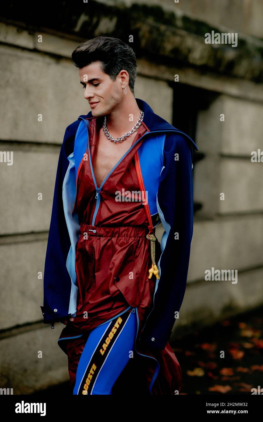 Street style, Raphael Say arriving at Lacoste Spring Summer 2022 show ...