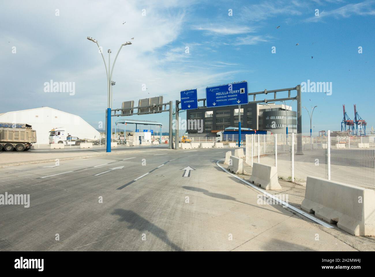 Entrance Malaga port to take the ferry to Melilla, Andalucia, Spain ...