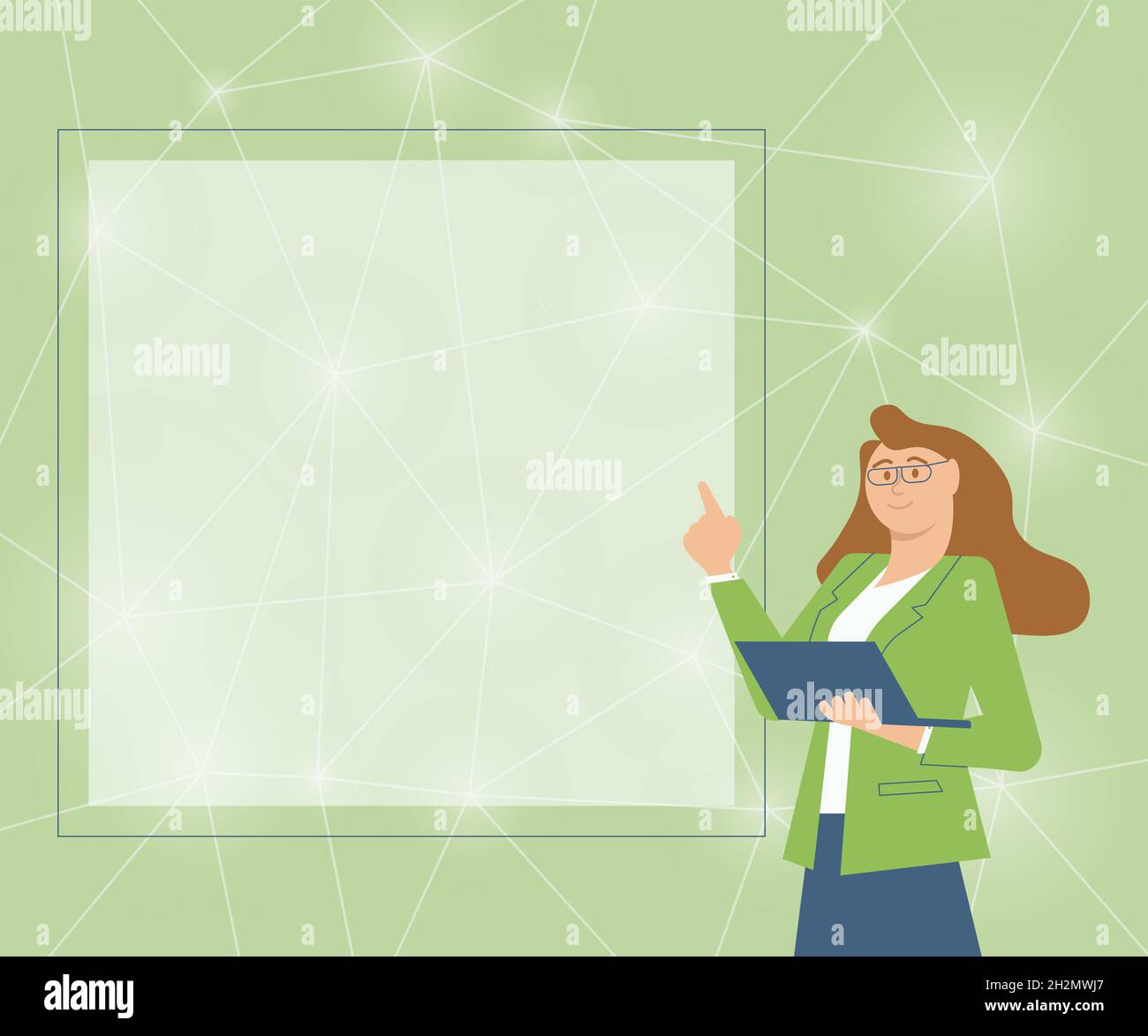 Illustration Of A Businesswoman Standing Holding Her Laptop Presenting ...
