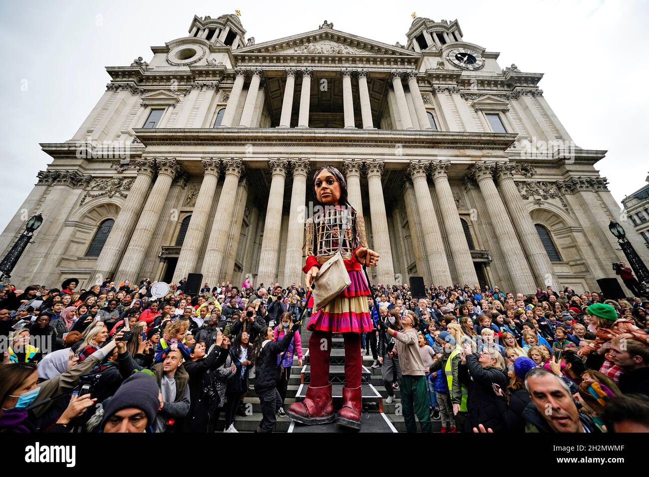 Little Amal, a 3.5-metre-tall puppet of a nine-year-old Syrian girl, at ...