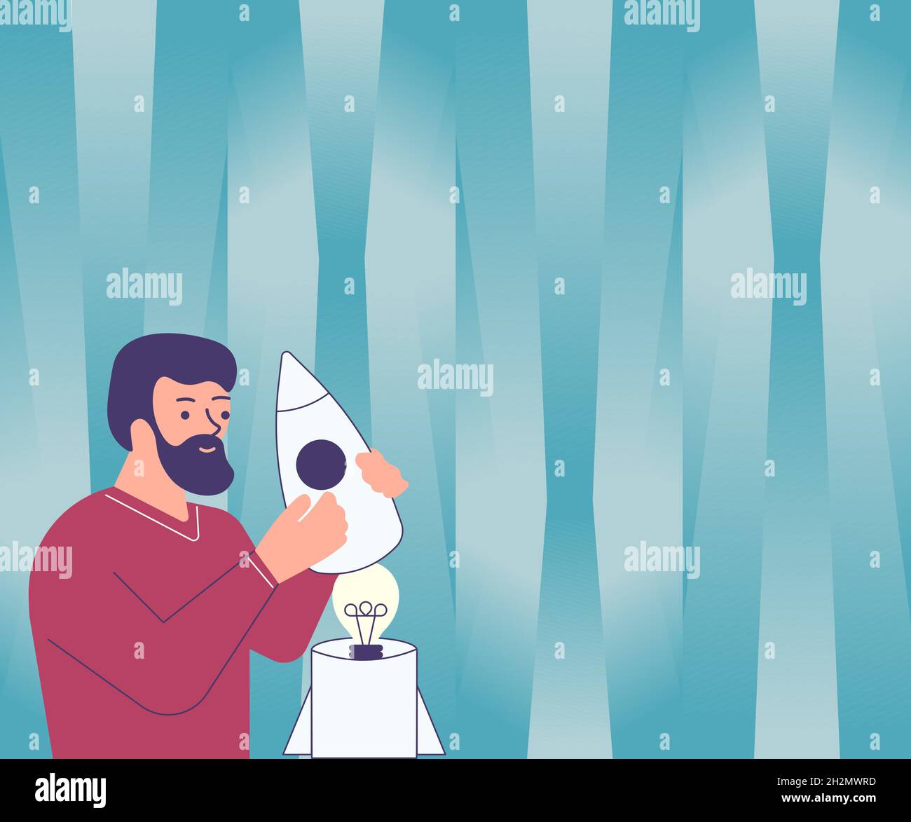 Illsutration Of Man Holding A Small Rocketship Discovered New Amazing ...