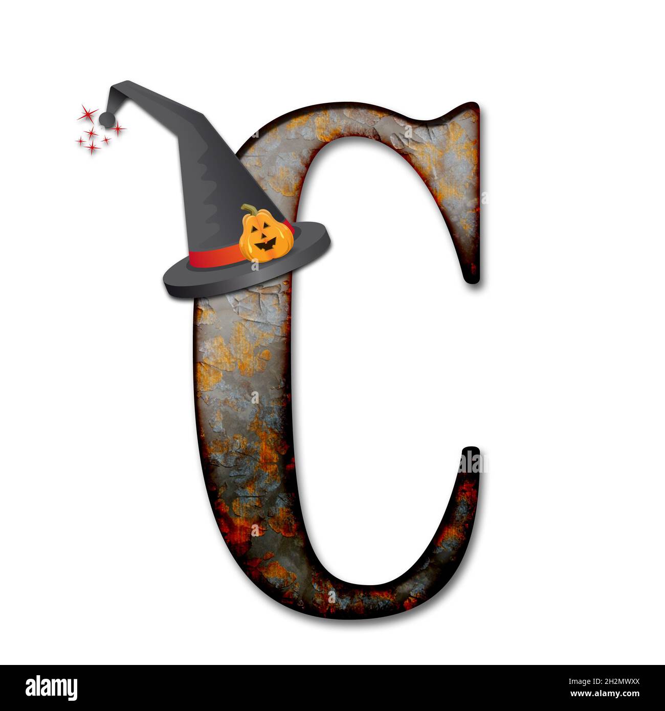 3D render of halloween alphabet capital letter with wizard hat ...