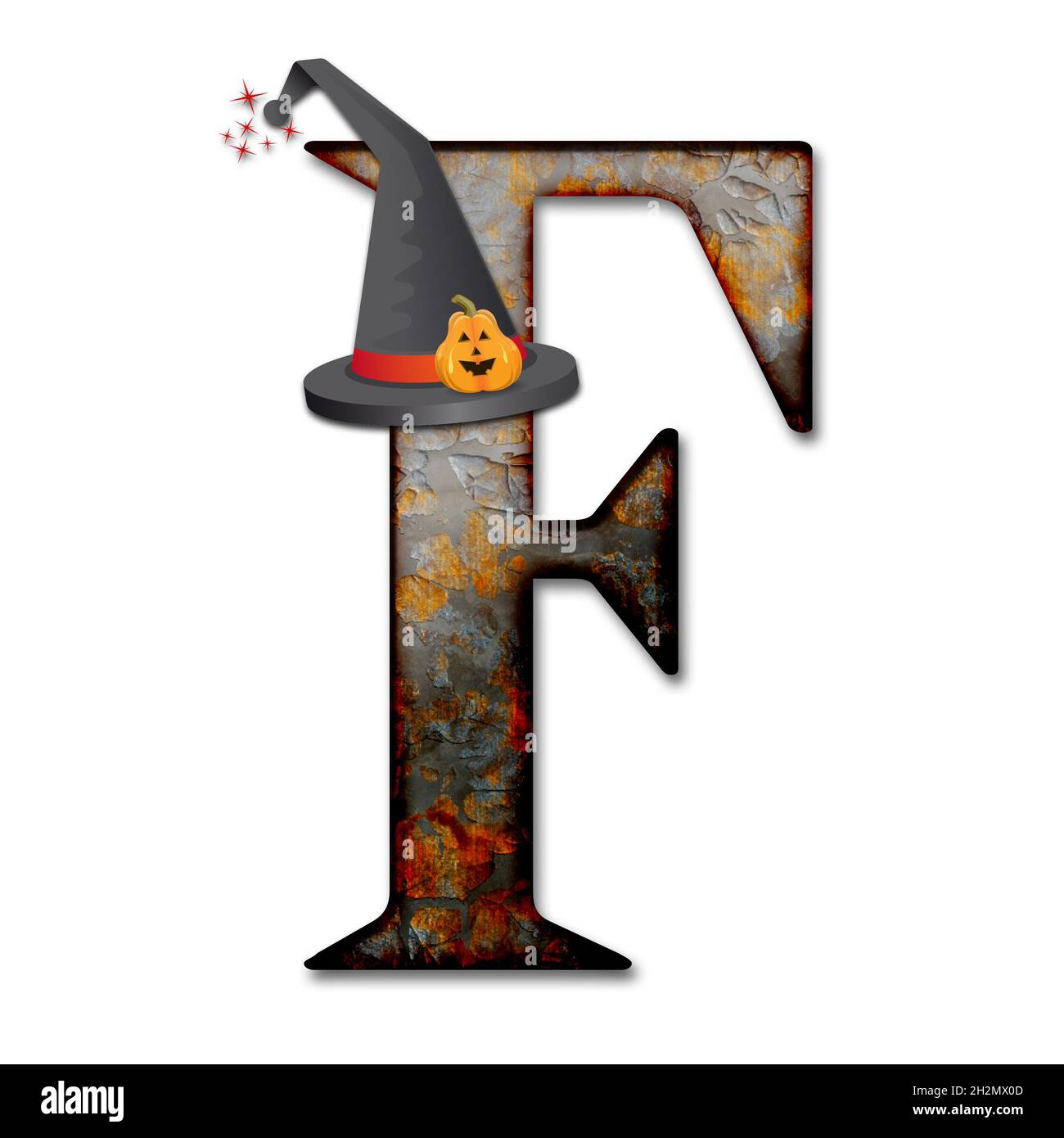 3D render of halloween alphabet capital letter with wizard hat ...