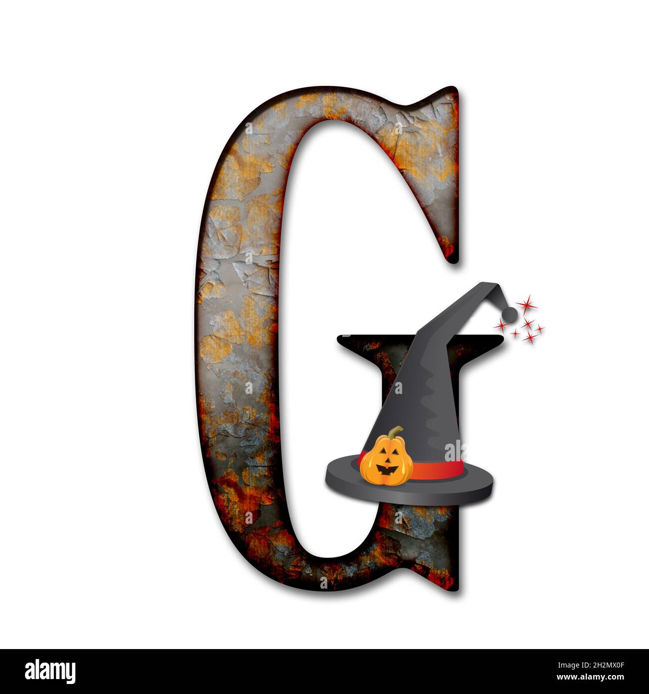 3D render of halloween alphabet capital letter with wizard hat ...
