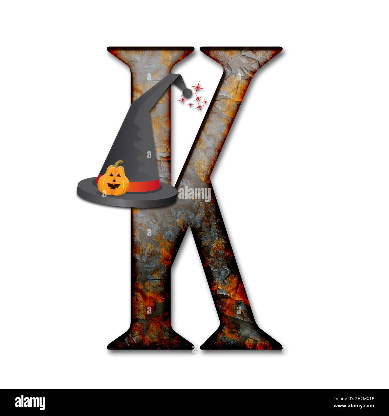 3D render of halloween alphabet capital letter with wizard hat ...