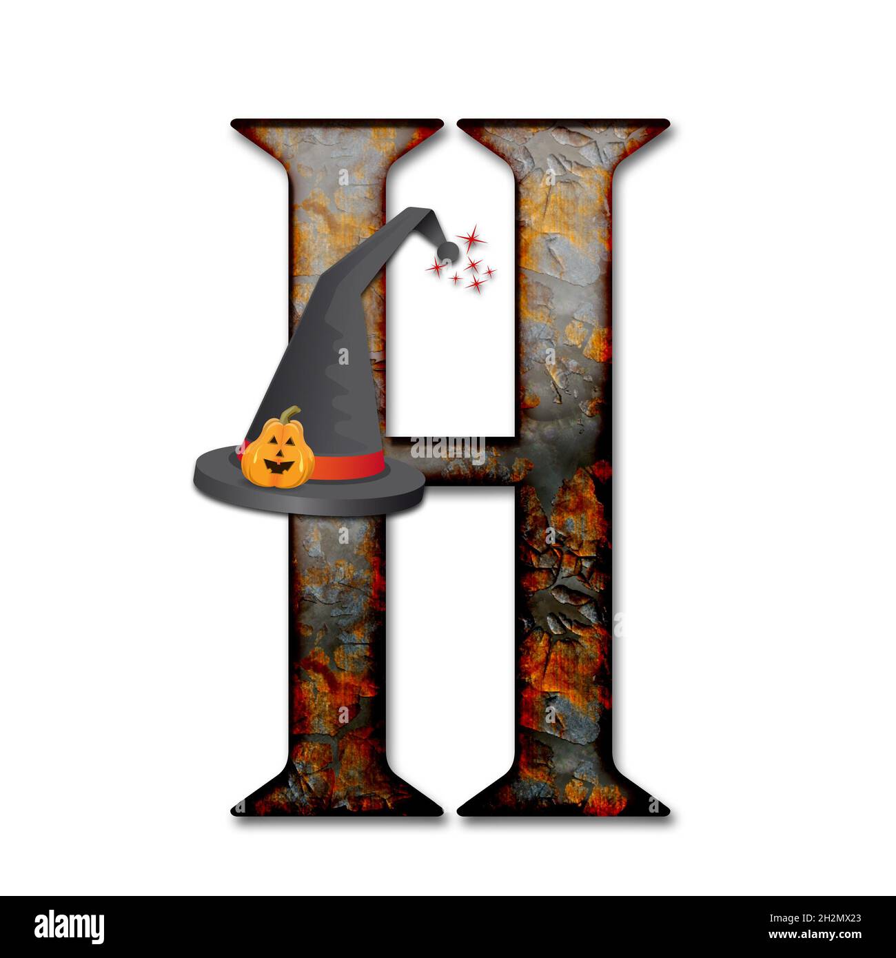 3D render of halloween alphabet capital letter with wizard hat ...