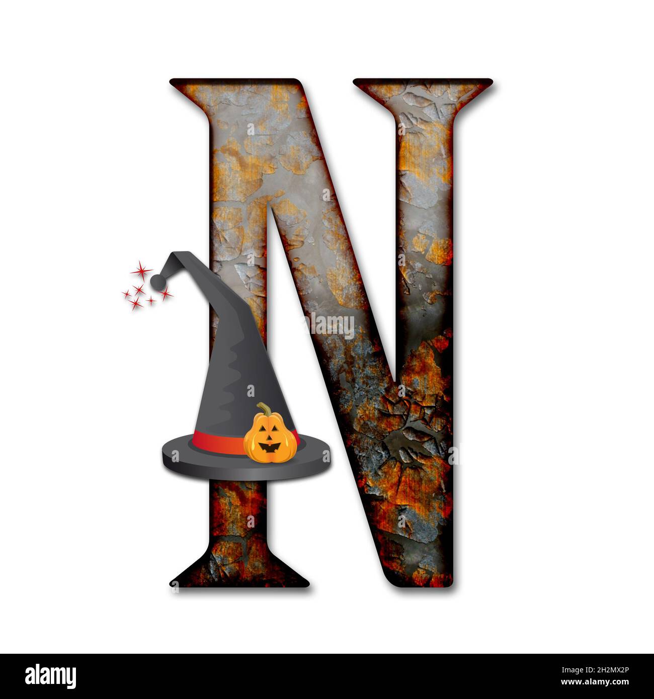 3D render of halloween alphabet capital letter with wizard hat ...
