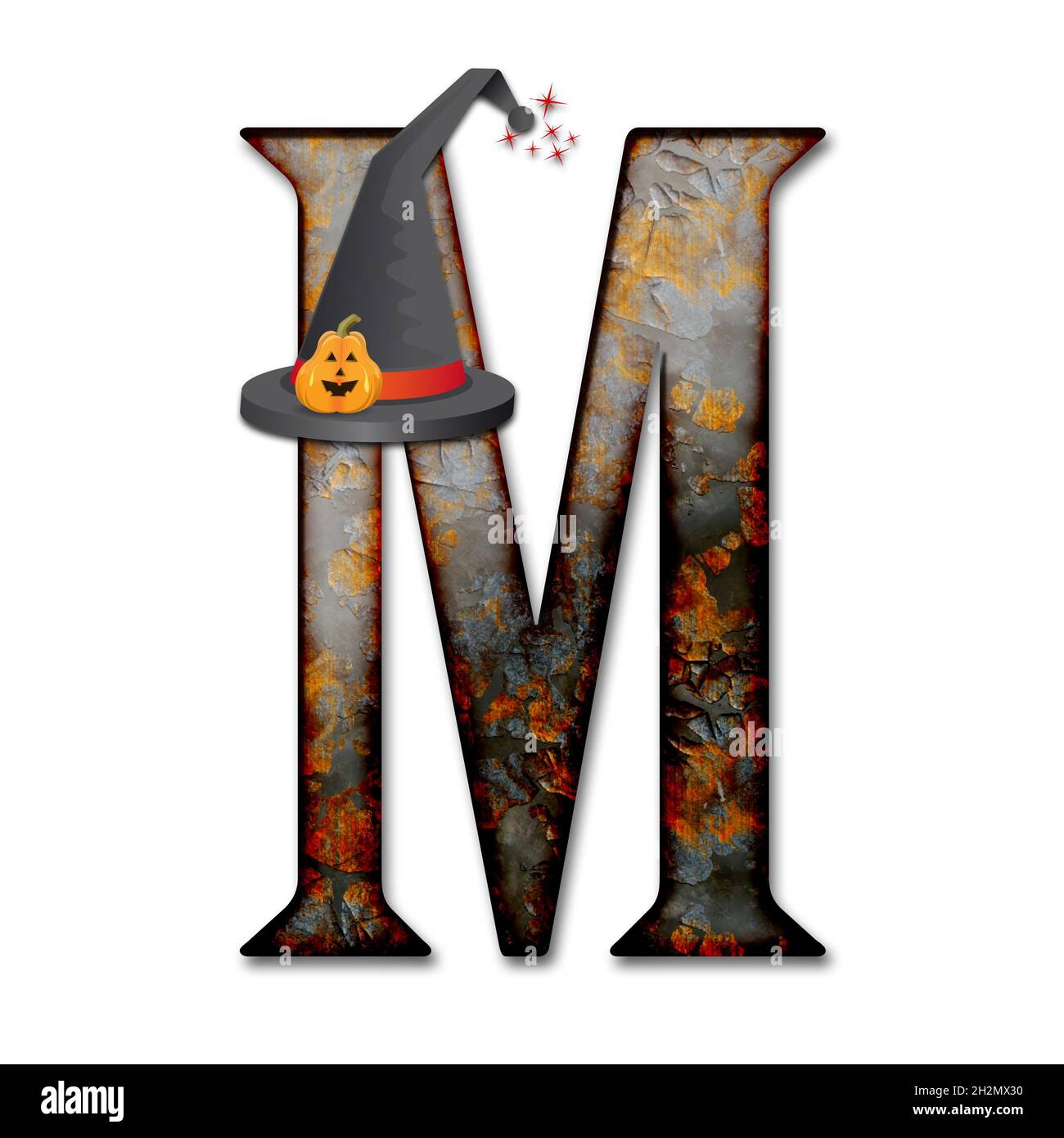 3D render of halloween alphabet capital letter with wizard hat ...