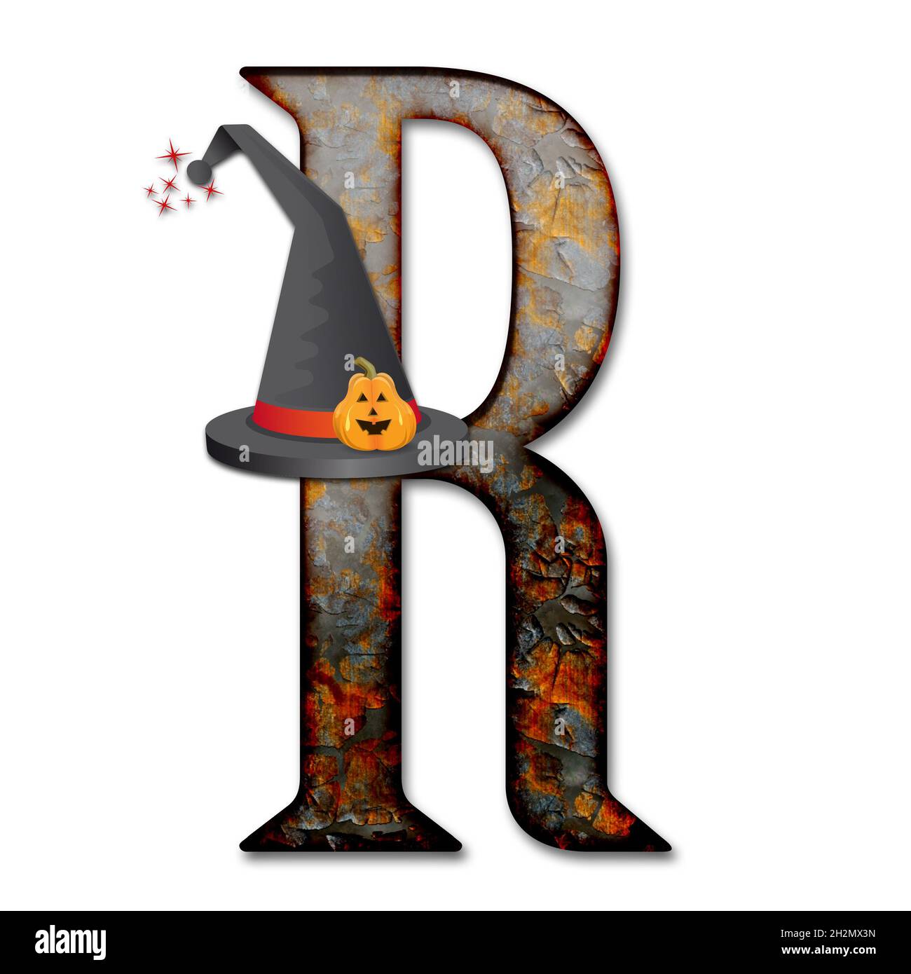 3D render of halloween alphabet capital letter with wizard hat ...