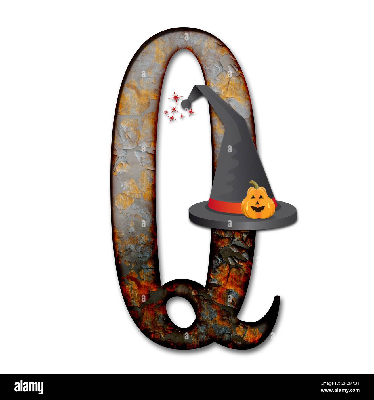 3D render of halloween alphabet capital letter with wizard hat ...